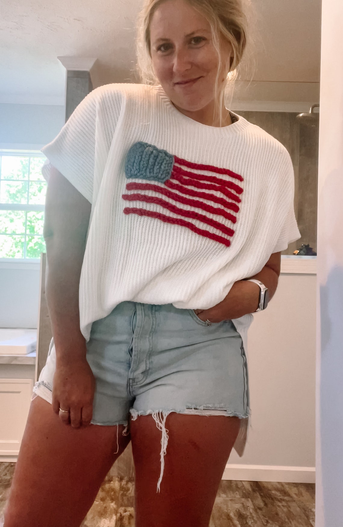 Hand Embroidered Flag Short Sleeve Sweater - Etsy