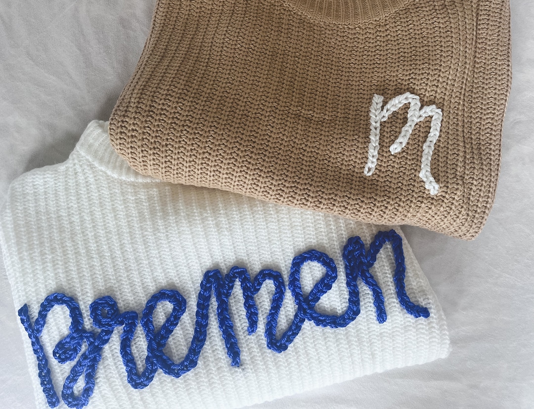 Hand Embroidered Adult Sweater- Any Amount of Letters! - Etsy