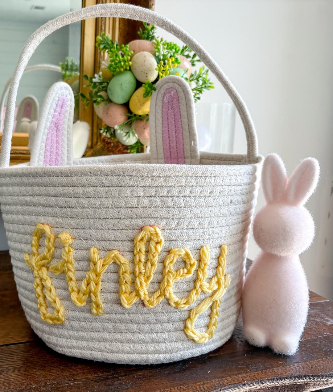 Custom Hand Embroidered Easter Basket - Etsy