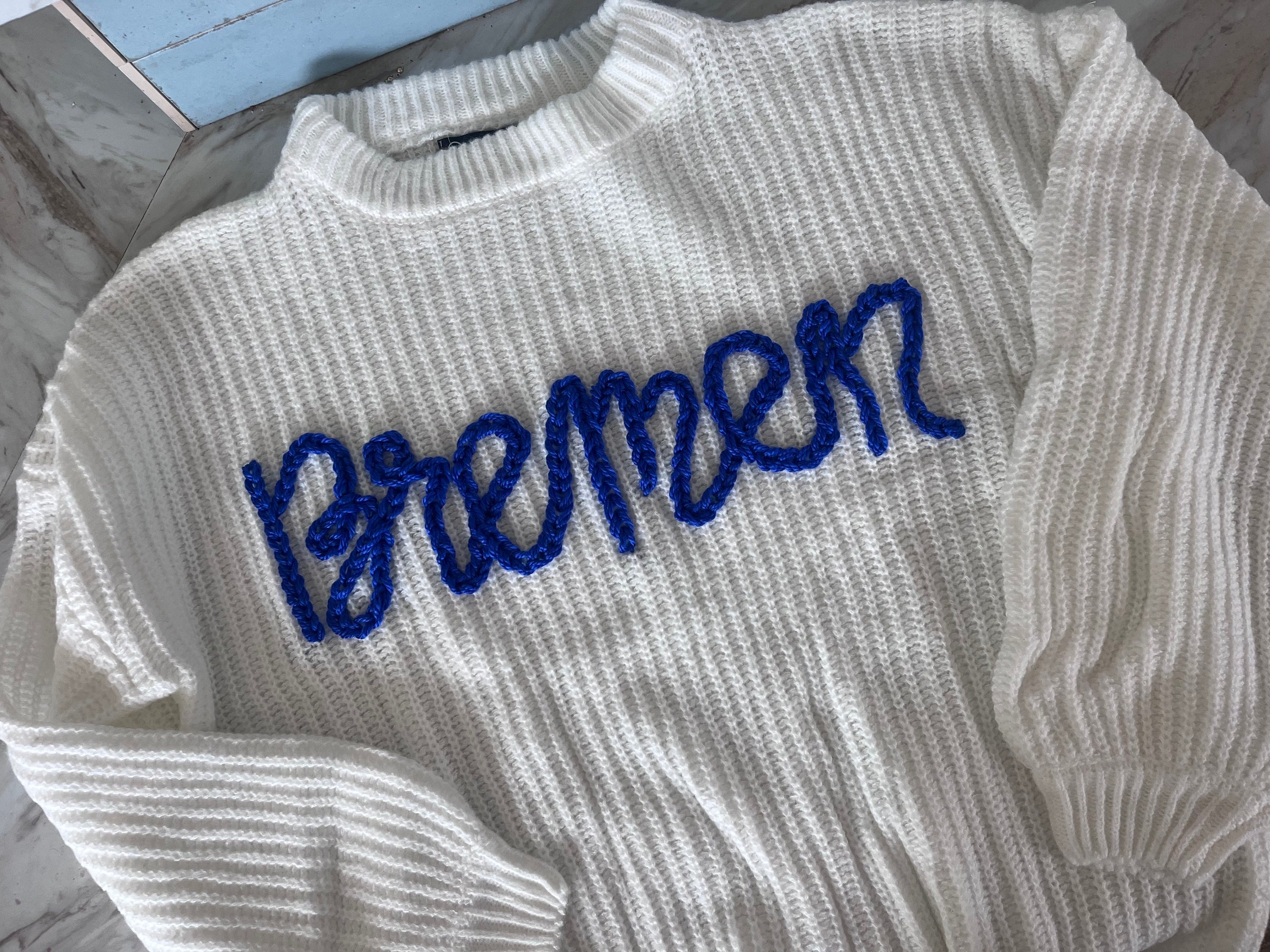 Hand Embroidered Adult Sweater Any Amount of Letters - Etsy
