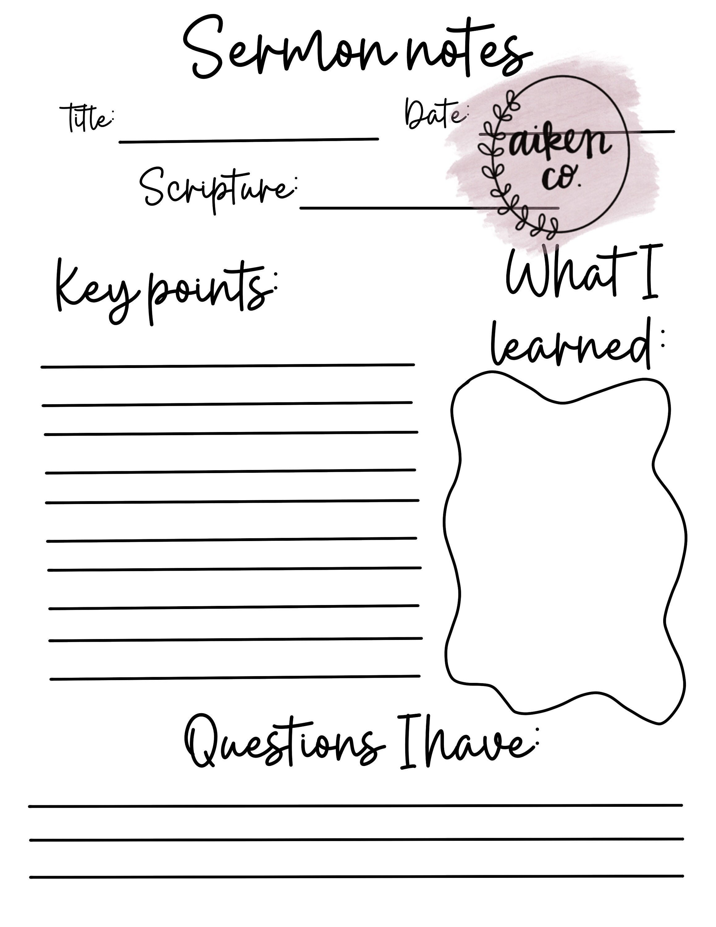 Printable Preteen/youth Sermon Notes - Etsy