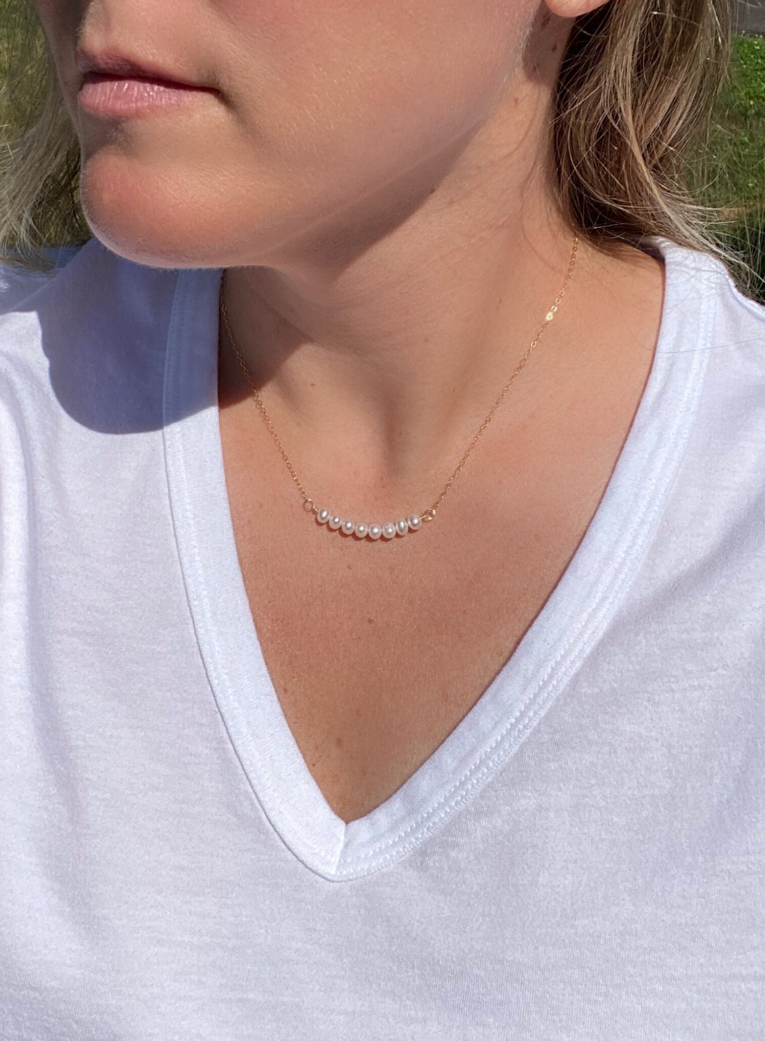 Dainty Pearl Necklace Gold Pearl Bar Necklace Minimalist | Etsy