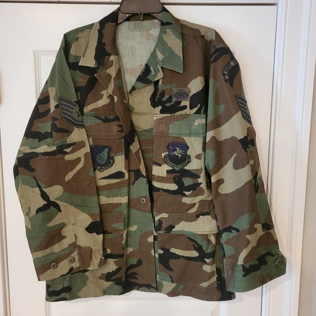 US Air Force BDU Woodland Camo Jacket Patches Medium Regular - Etsy