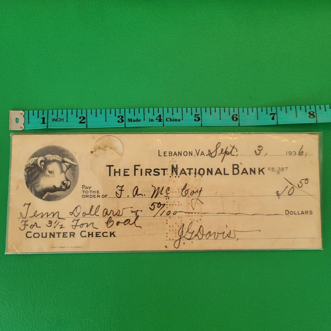 Vintage Counter Check First National Bank 1936 - Etsy