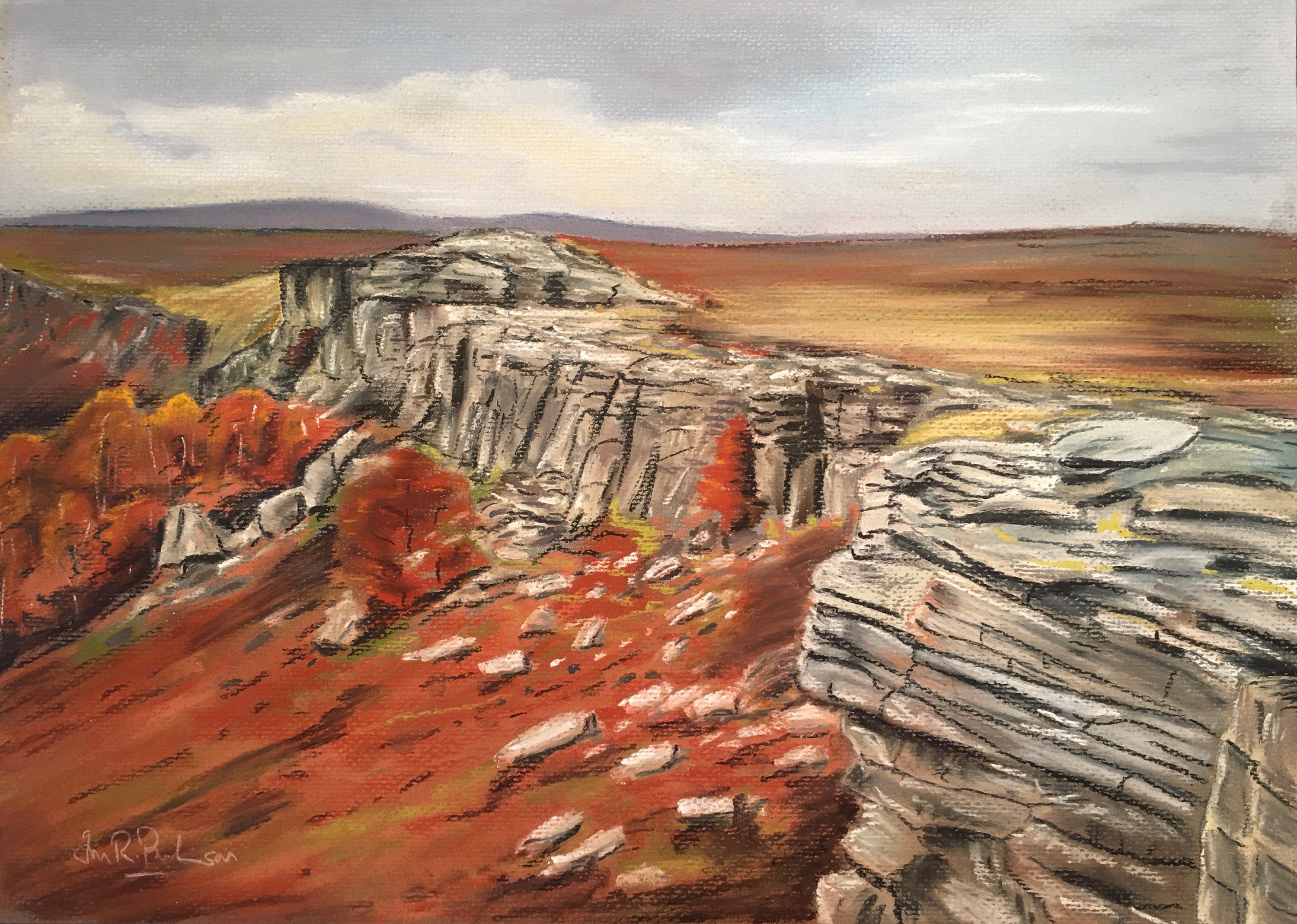 Stanage Edge in Autumn, Peak District Artwork, Landscape Pastel ...