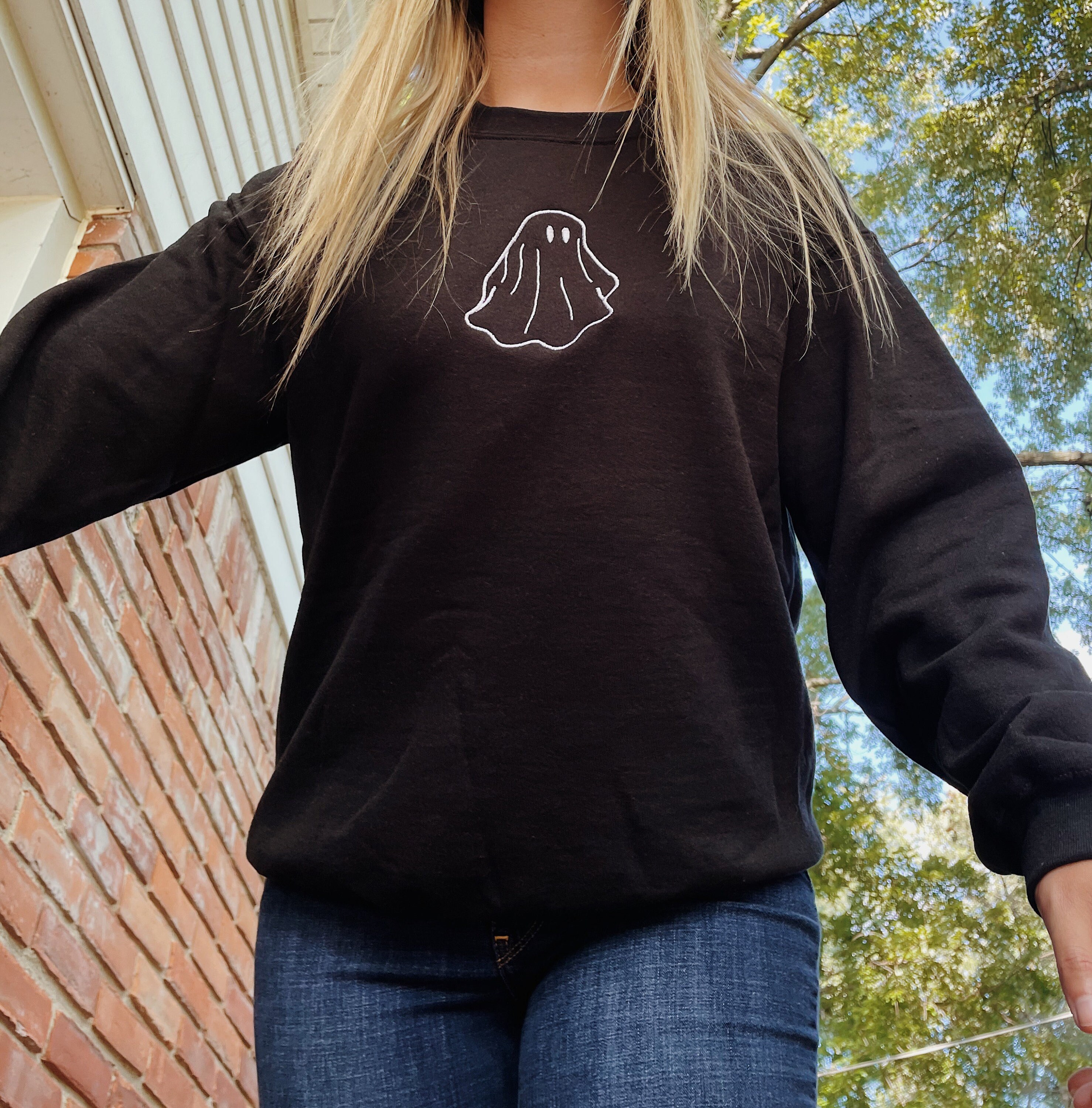 Embroidered Ghost Sweatshirt | Halloween Crewneck | Embroidered Ghost ...