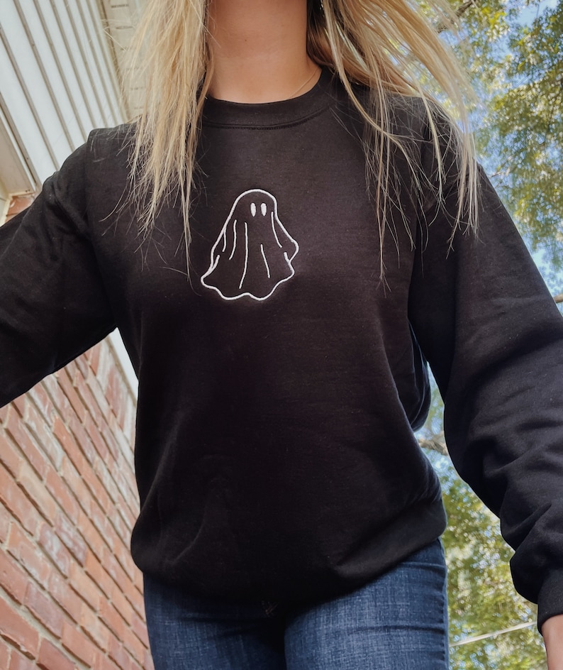 Embroidered Ghost Sweatshirt Halloween Crewneck - Etsy