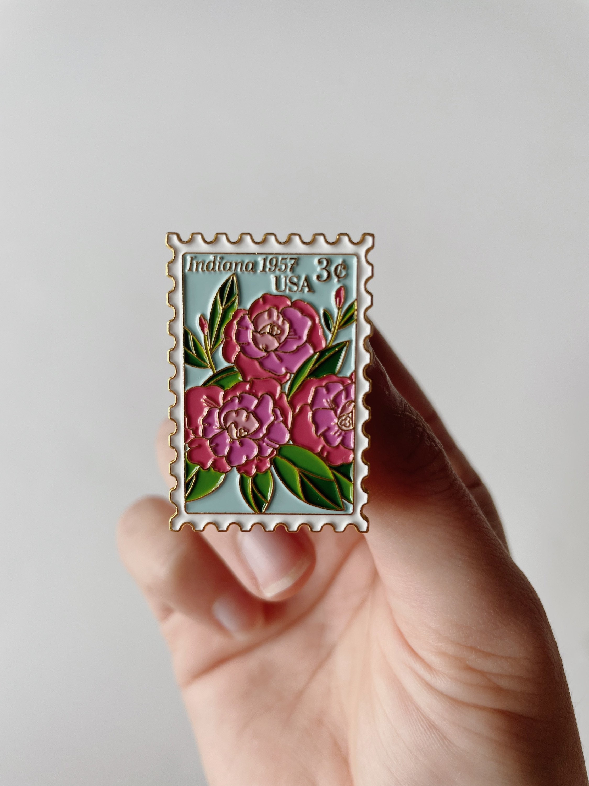 Peony Vintage Stamp Enamel Pin - Etsy