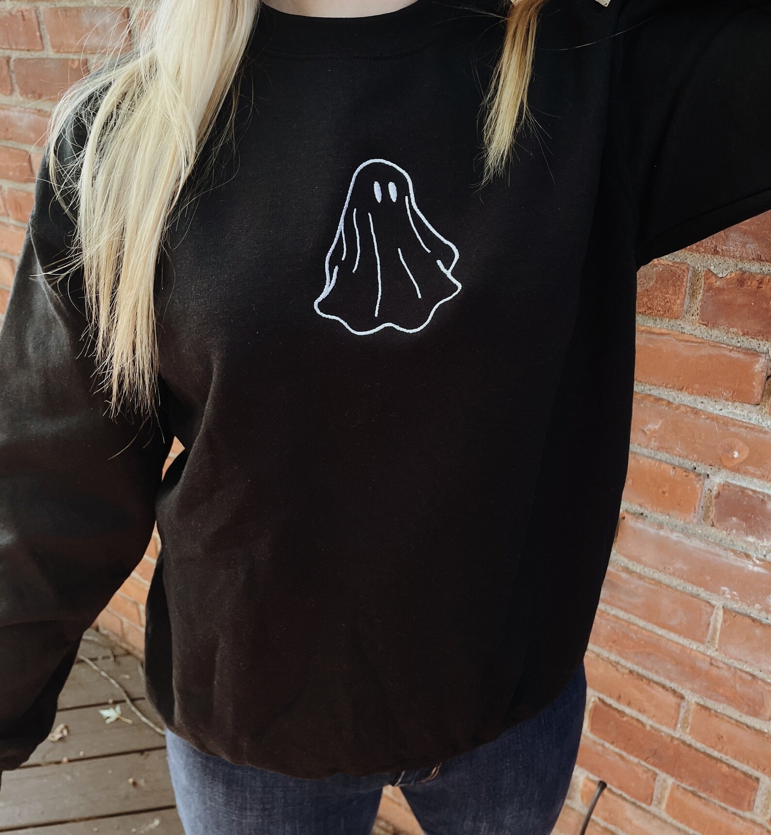 Embroidered Ghost Sweatshirt Halloween Crewneck - Etsy