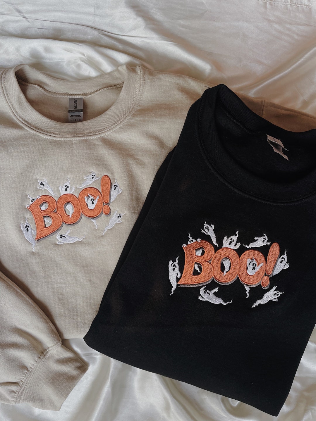 Embroidered Boo Ghost Halloween Sweatshirt - Etsy