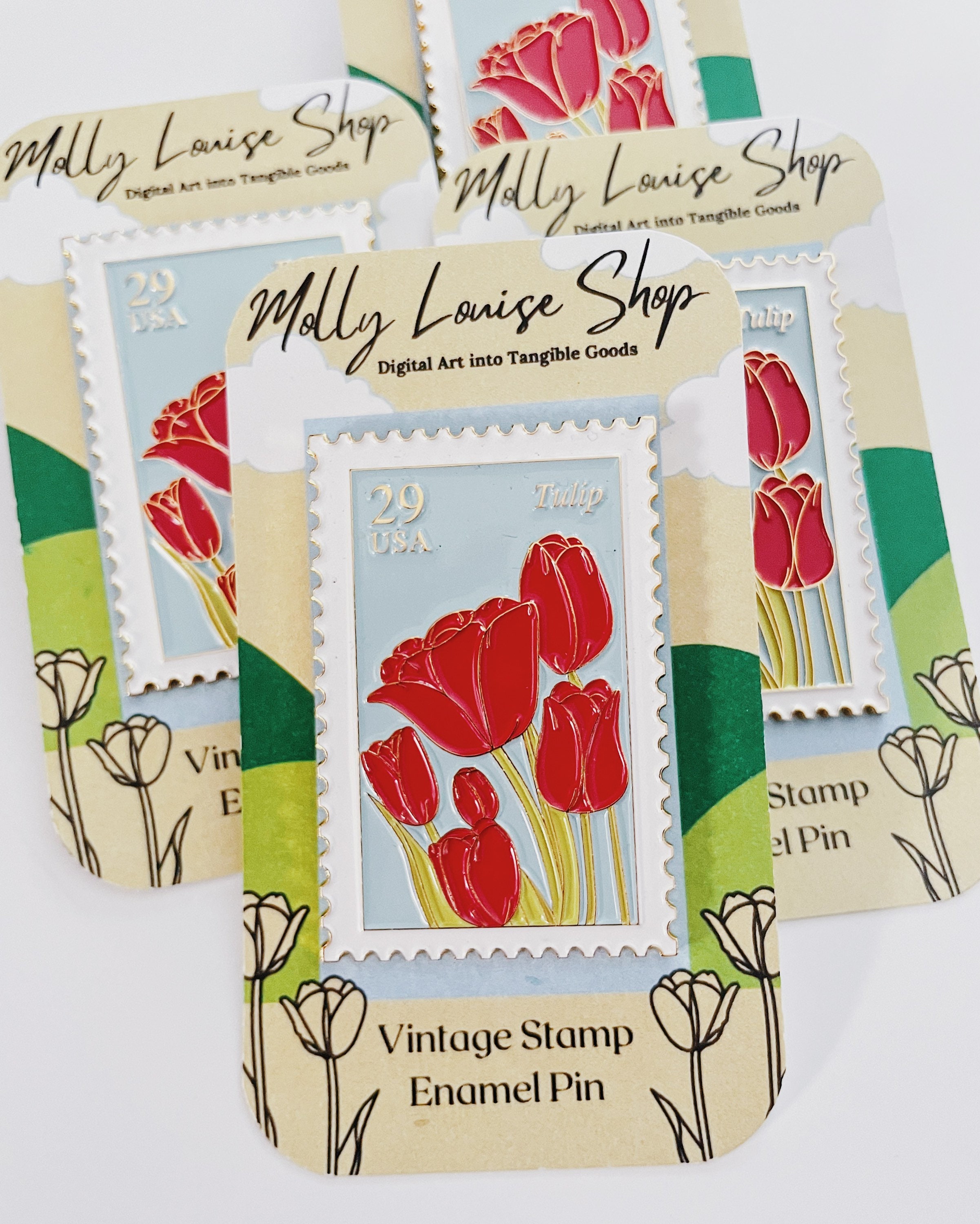 Tulip Vintage Stamp Enamel Pin - Etsy