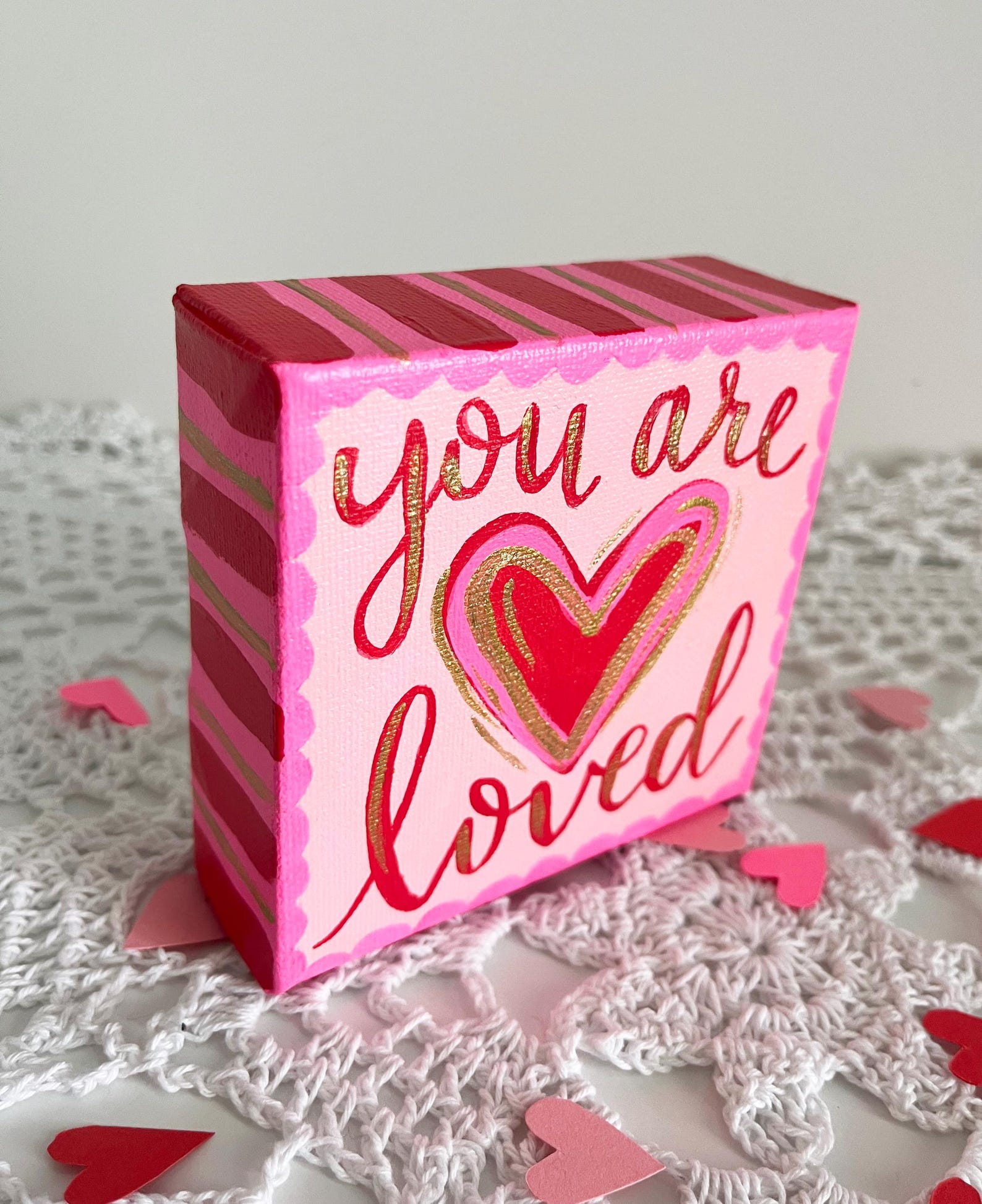 Valentine’s Day Canvas Art, You Are Loved, Handmade Valentines Shelf ...