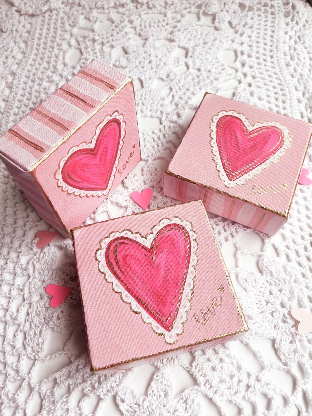 Hand Painted Valentine's Day Mini Canvas Art, Shelf Sitter Decor - Etsy
