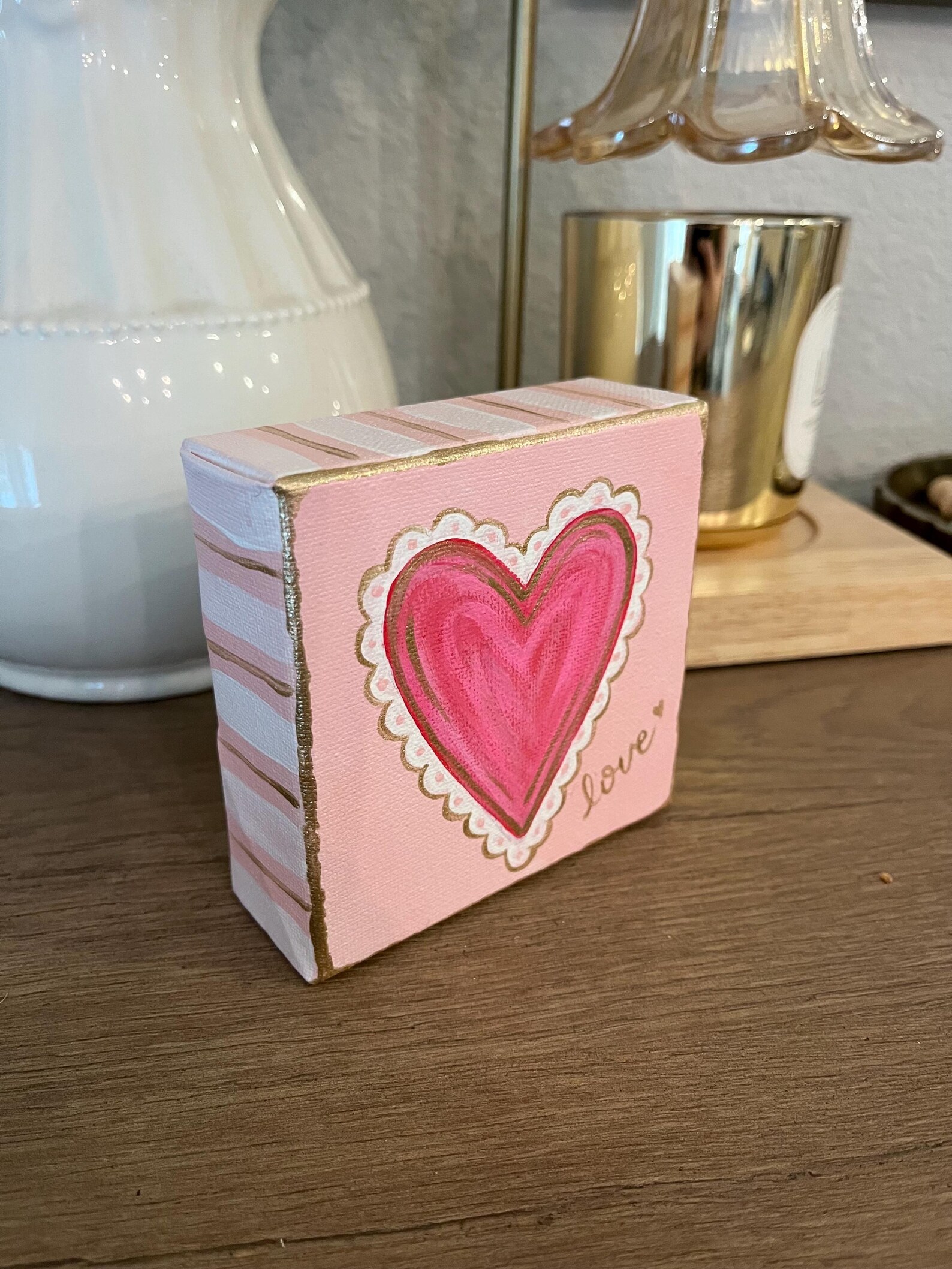 Hand Painted Valentine's Day Mini Canvas Art, Shelf Sitter Decor - Etsy
