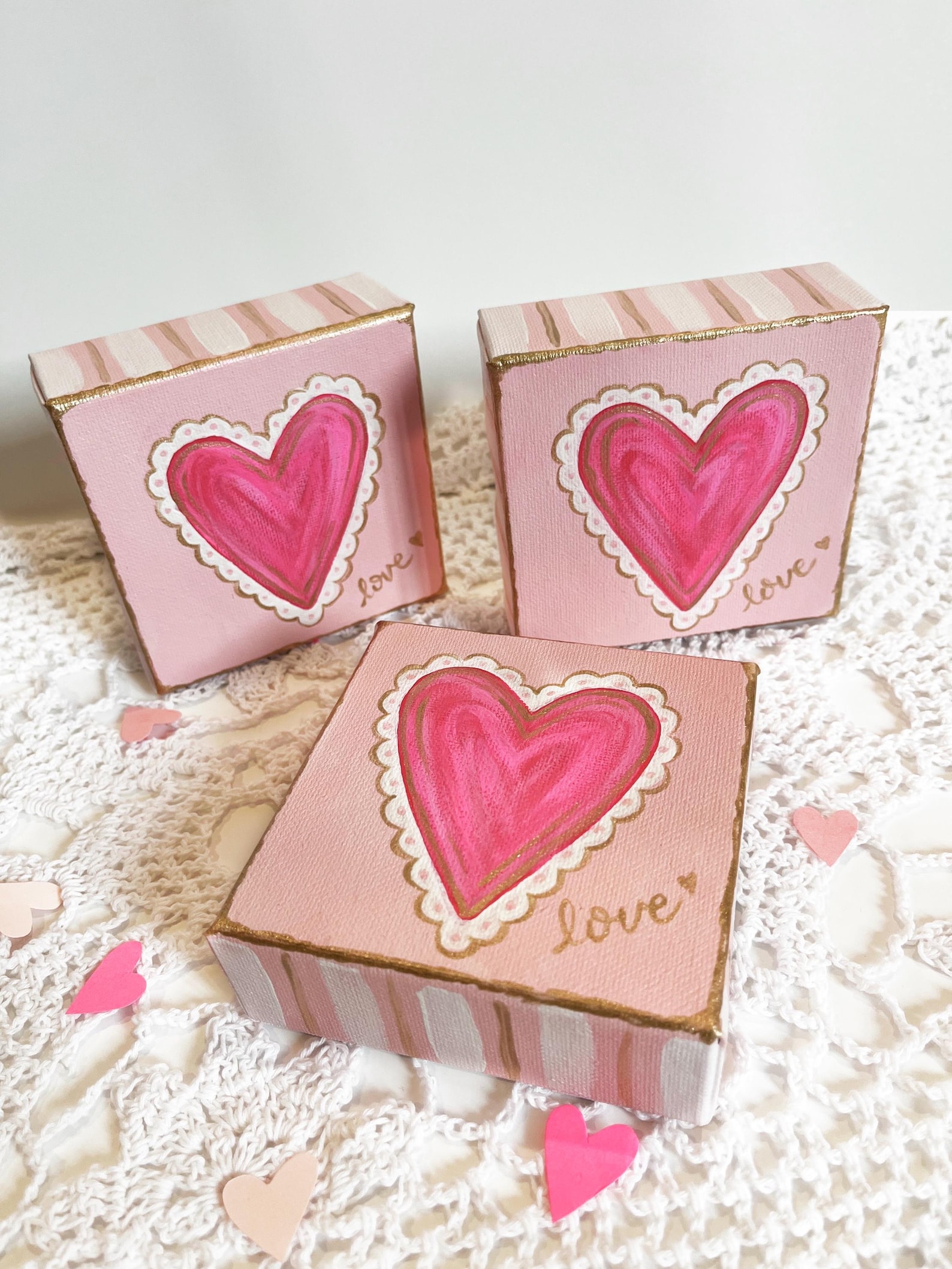 Hand Painted Valentine's Day Mini Canvas Art, Shelf Sitter Decor - Etsy