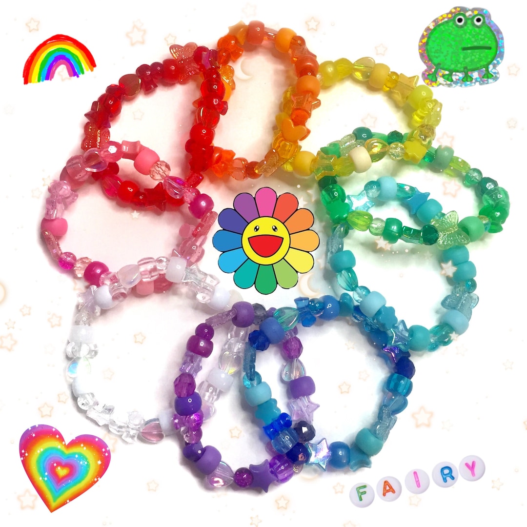 Single Color Kandi Bracelet pink, Red, Orange, Yellow, Green, Blue ...