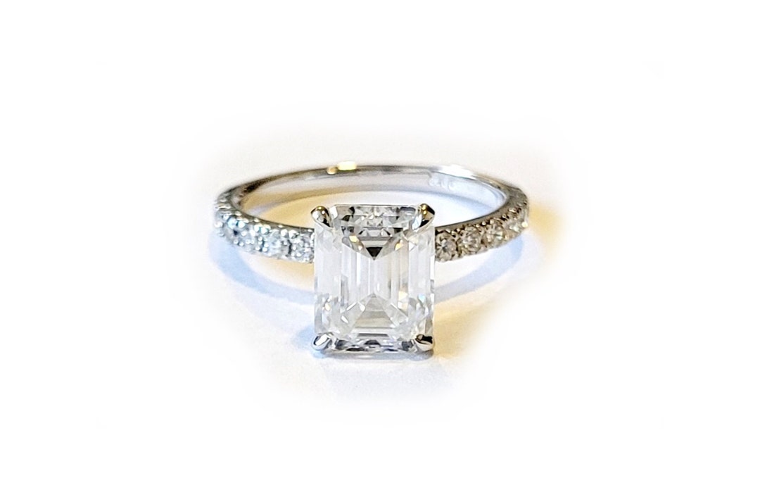 3.00 Carat Emerald Cut Charles & Colvard Forever One Moissanite and ...