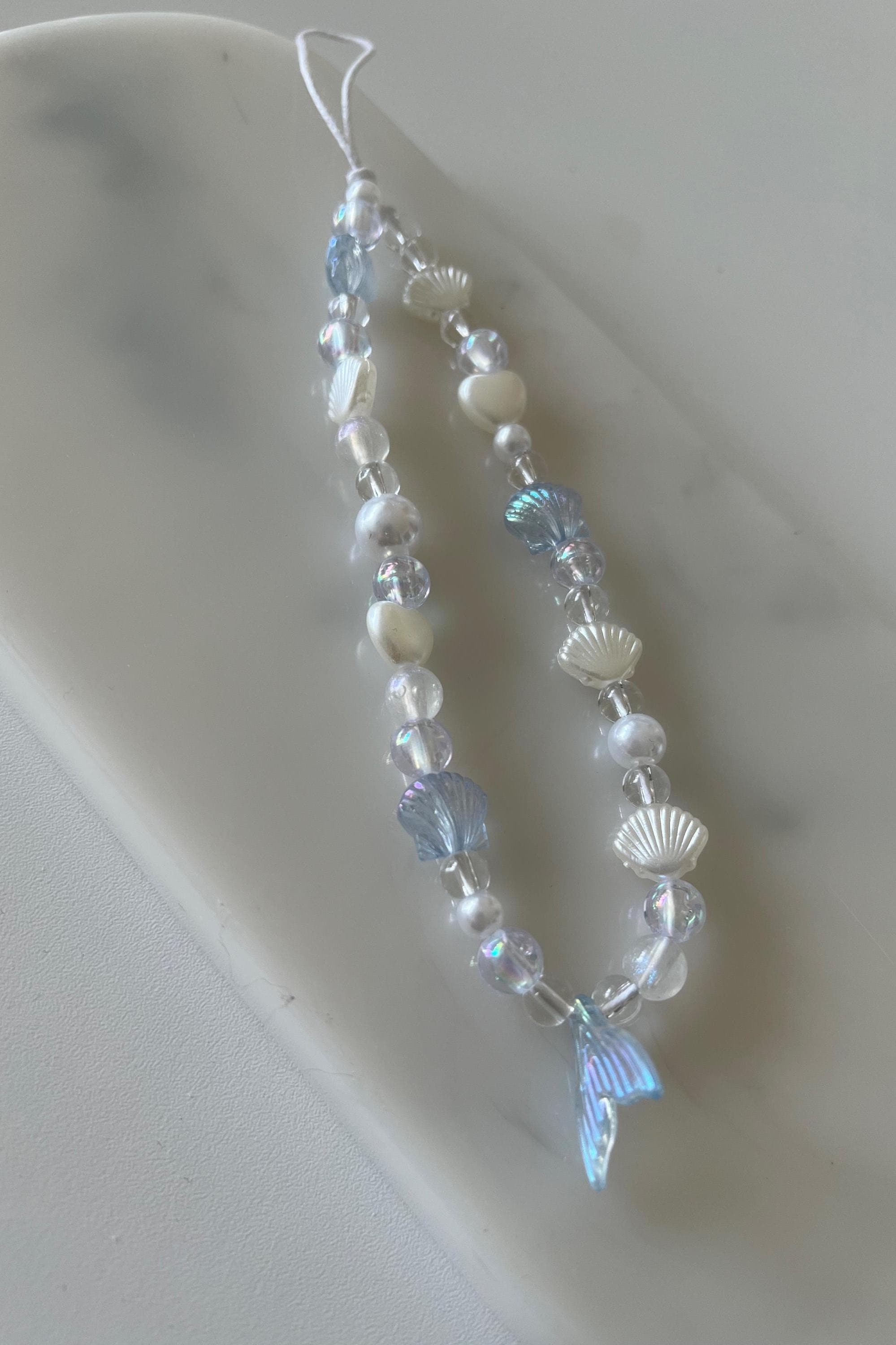Handmade Mermaid Phone Strap | Blue Sea Phone Charm | Sea Shell Pearl ...