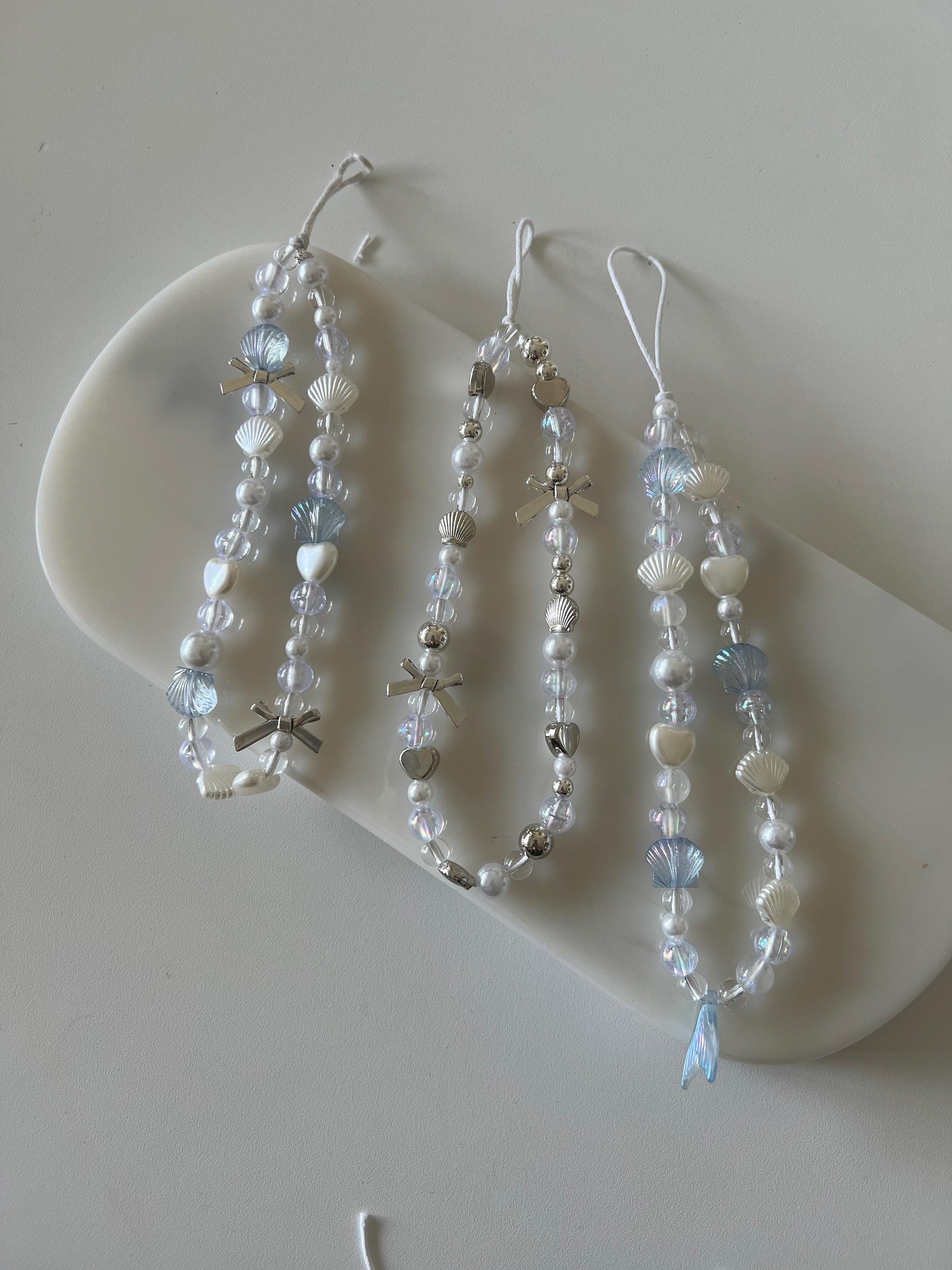 Handmade Mermaid Phone Strap | Blue Sea Phone Charm | Sea Shell Pearl ...