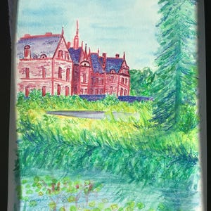 Original Watercolor French Chateau France Chalet European South ...