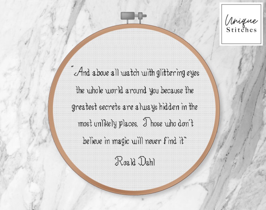 Roald Dahl Cross Stitch Pattern - Backstitch Roald Dahl Quote - Etsy