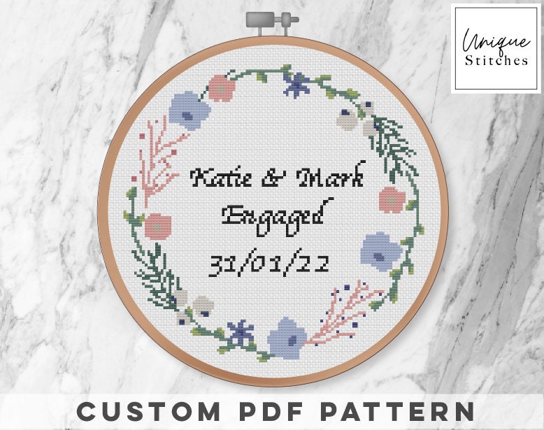 Personalised Engaged Cross Stitch / Personalised Engagement - Etsy