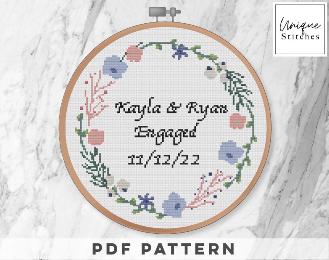 Personalised Engaged Cross Stitch / Personalised Engagement - Etsy