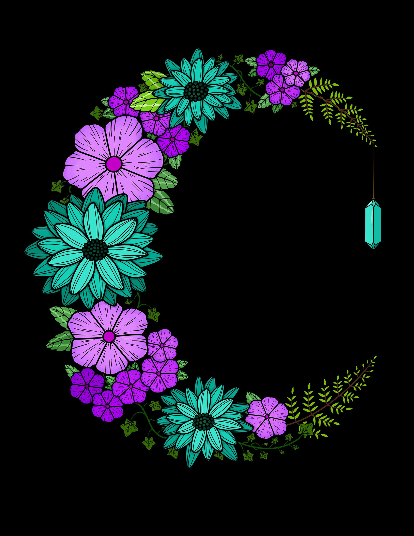 Floral Moon Printable Coloring Page, Printable Adult Coloring Pages ...