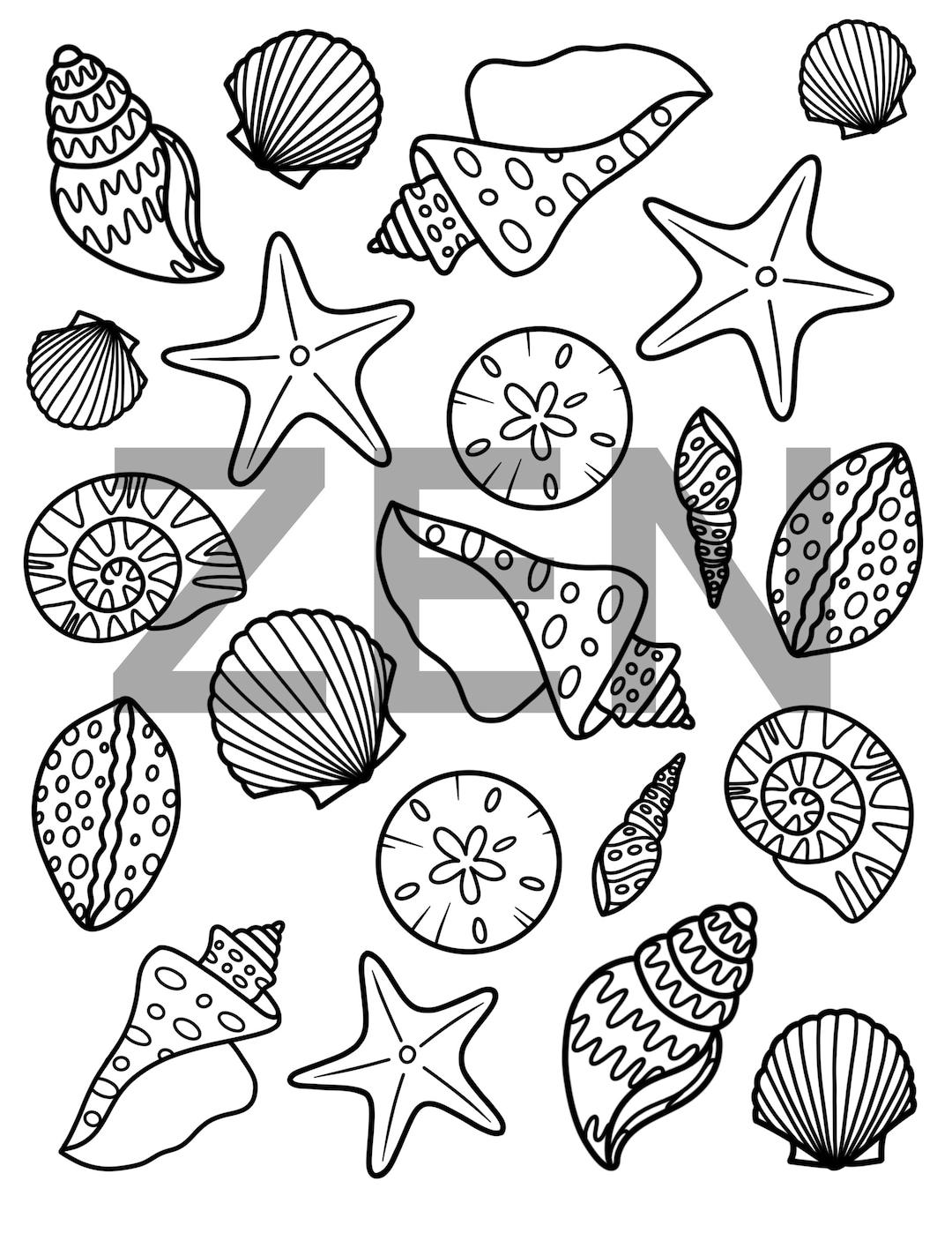 Seashell Pattern Printable Coloring Page, Shells Coloring Sheet for ...