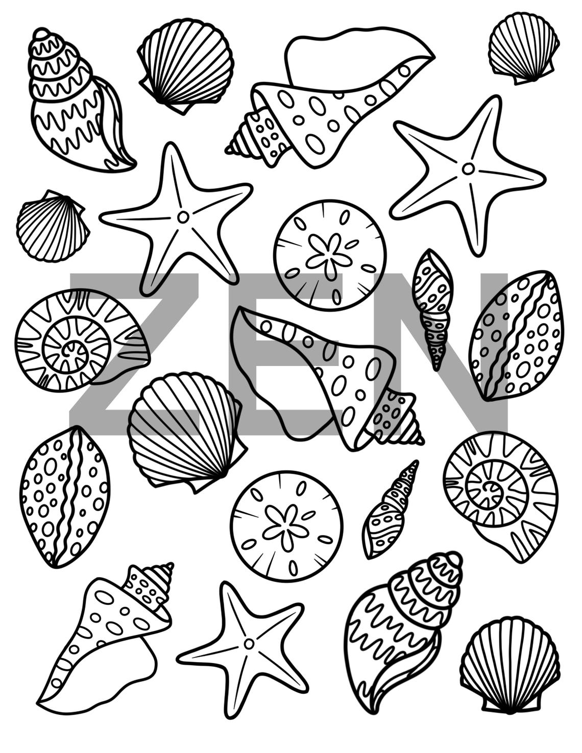 Seashell Pattern Printable Coloring Page, Shells Coloring Sheet for ...
