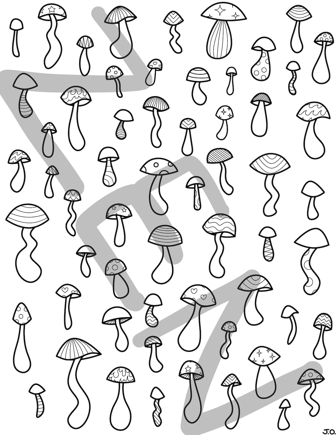Mushroom Pattern Printable Coloring Page, Shroom Digital Download ...