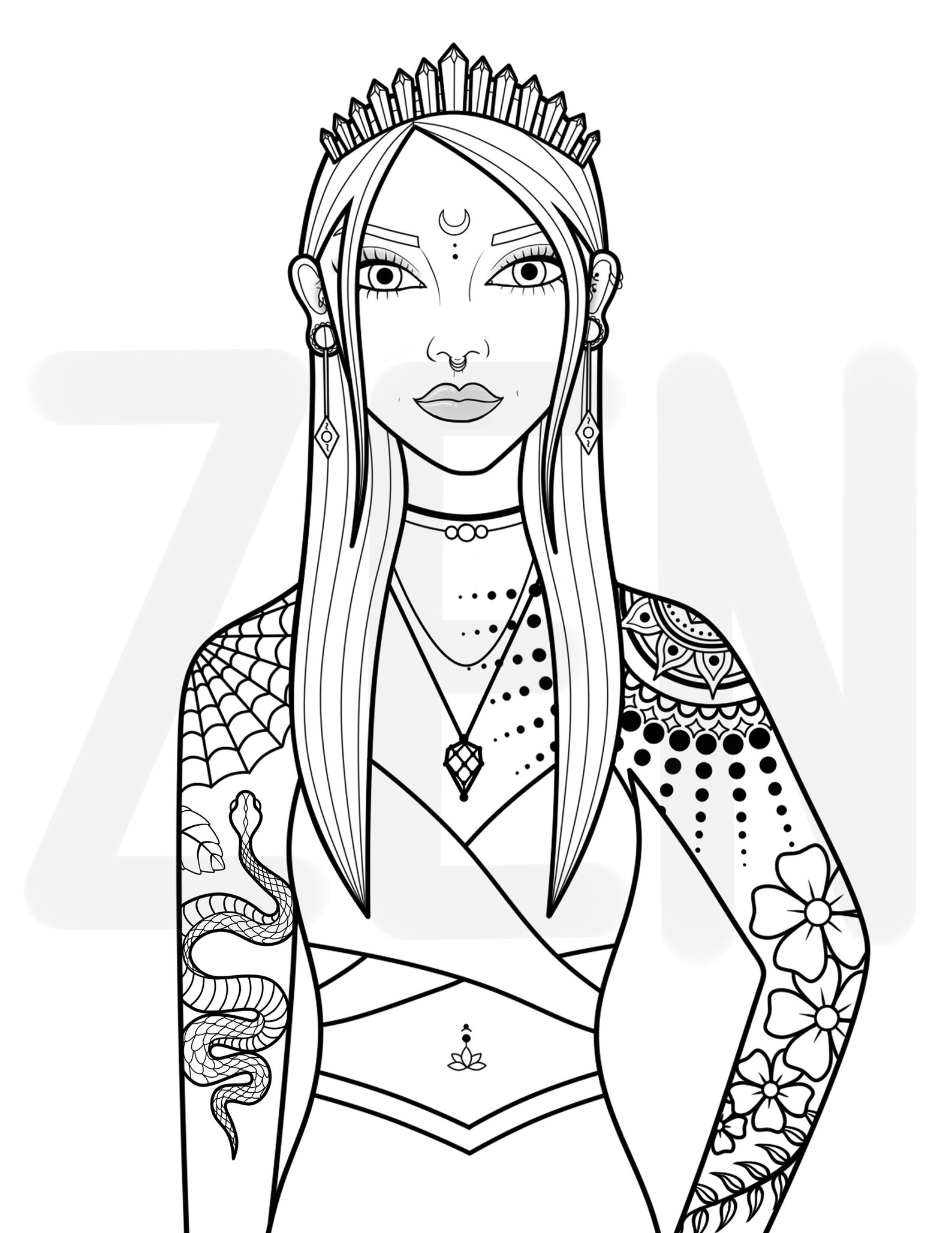 Tattooed Girl Printable Coloring Page Coloring Page For Adults