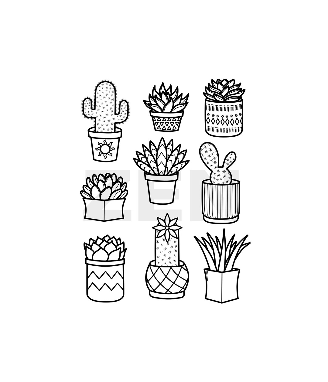 Succulent Pattern Printable Coloring Page, Printable Coloring Pages for ...