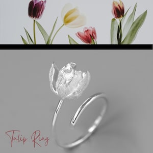 Tulip Ring in 925 Sterling Silver 18K Gold Plated Handmade Delicate Romantic Floral Jewelry ...