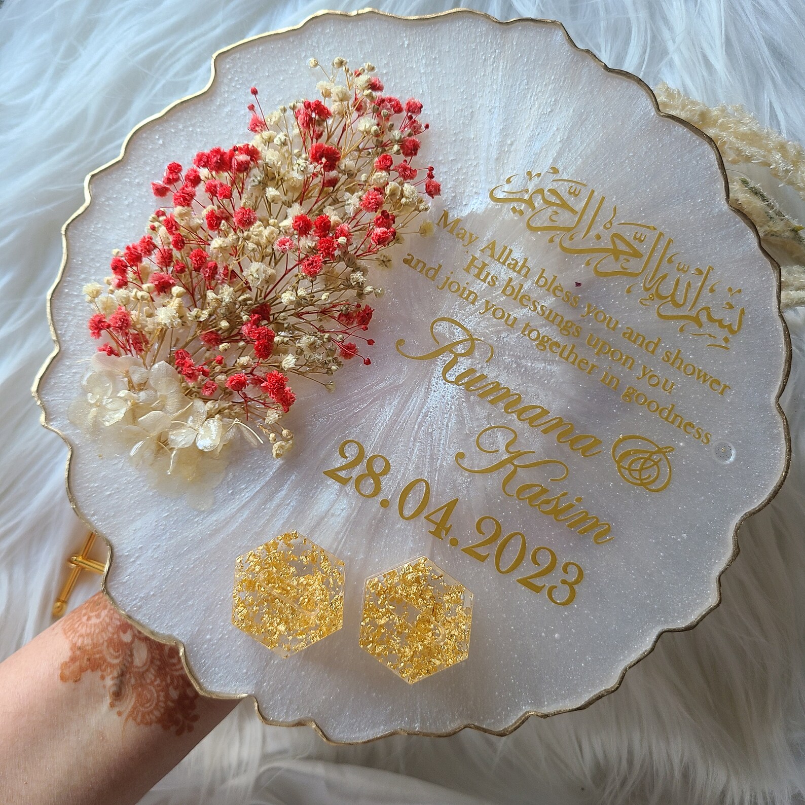 3D Floral Resin Plaque Resin Ring Plate Ring Holders Wedding Gift Bride ...