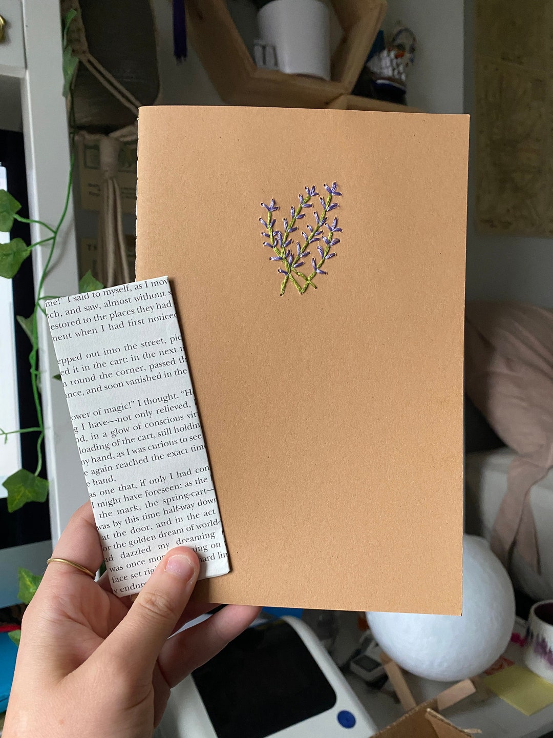 Lavender Hand-embroidered Kraft Notebook, Journal, Travelers Inserts ...