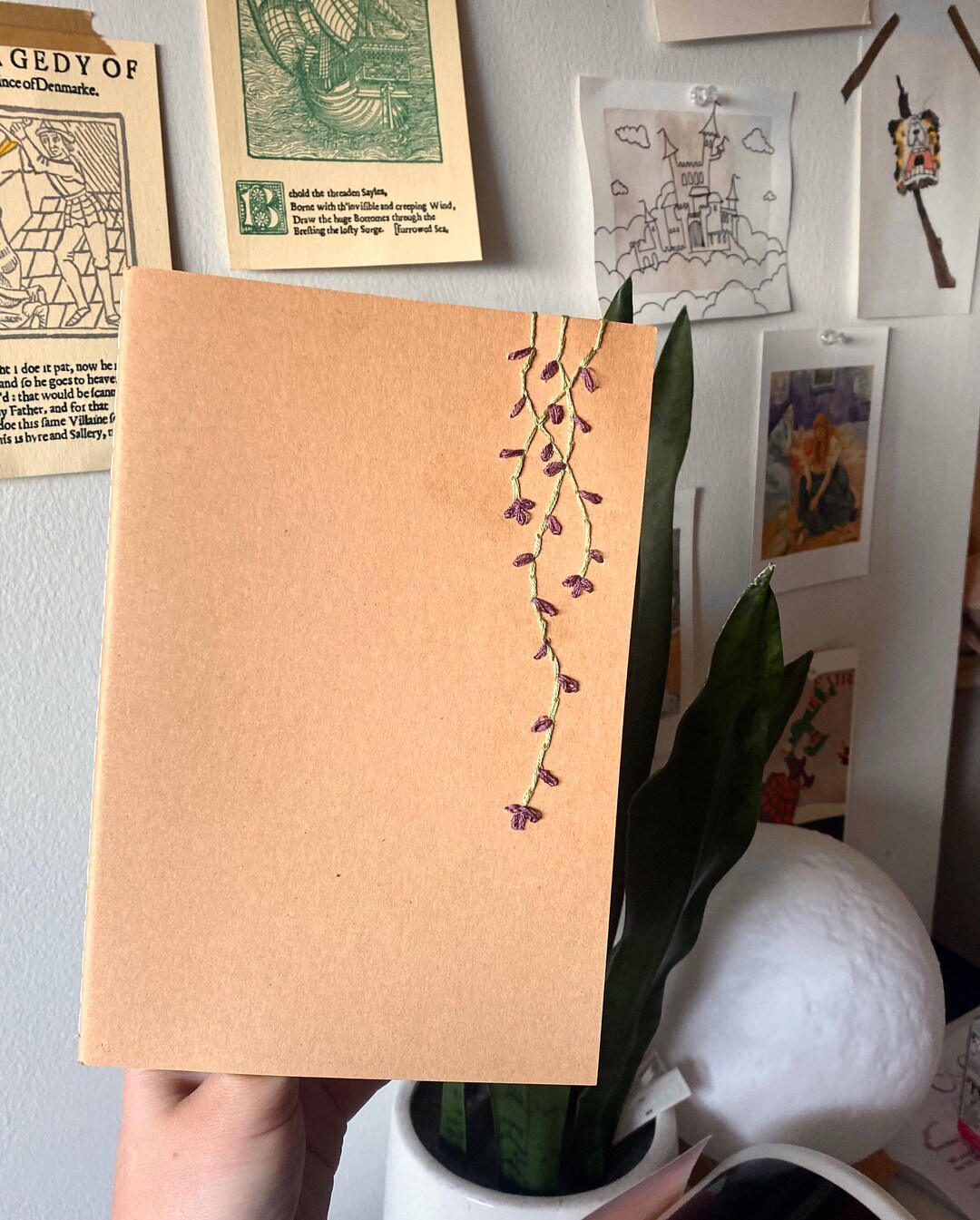 Lavender Vines Hand-embroidered Kraft Notebook, Journal, Travelers ...