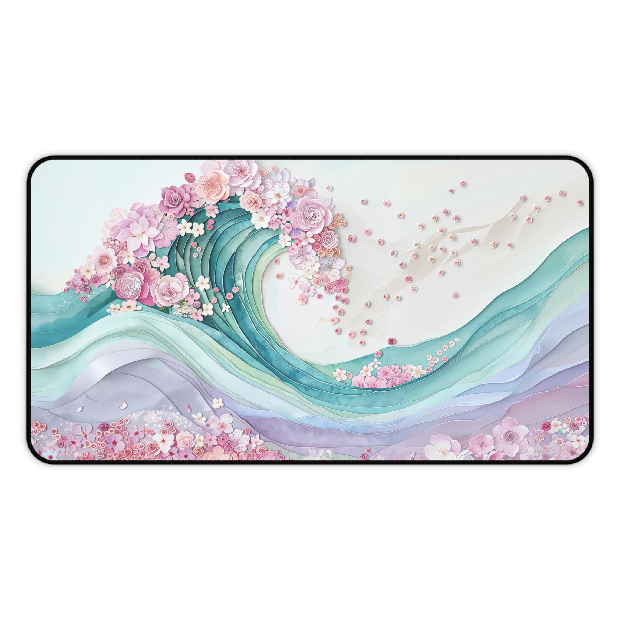 Blossoming Ocean Wave Desk Mat - Large Mouse Pad for Office - Durable ...