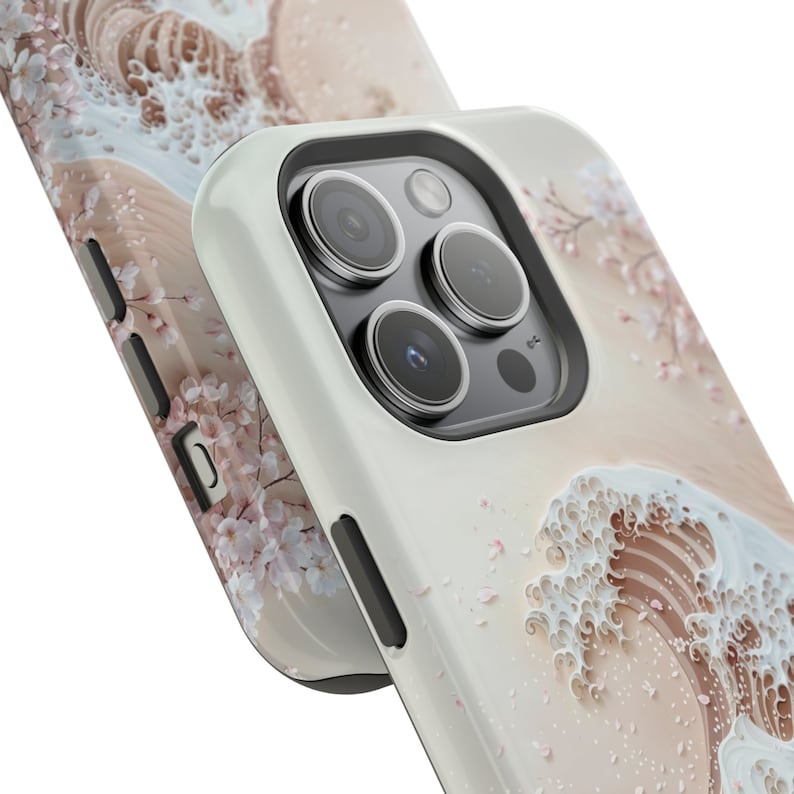 Sakura Wave Art Magsafe iPhone Case, 3D Cherry Blossom and Ocean Wave ...