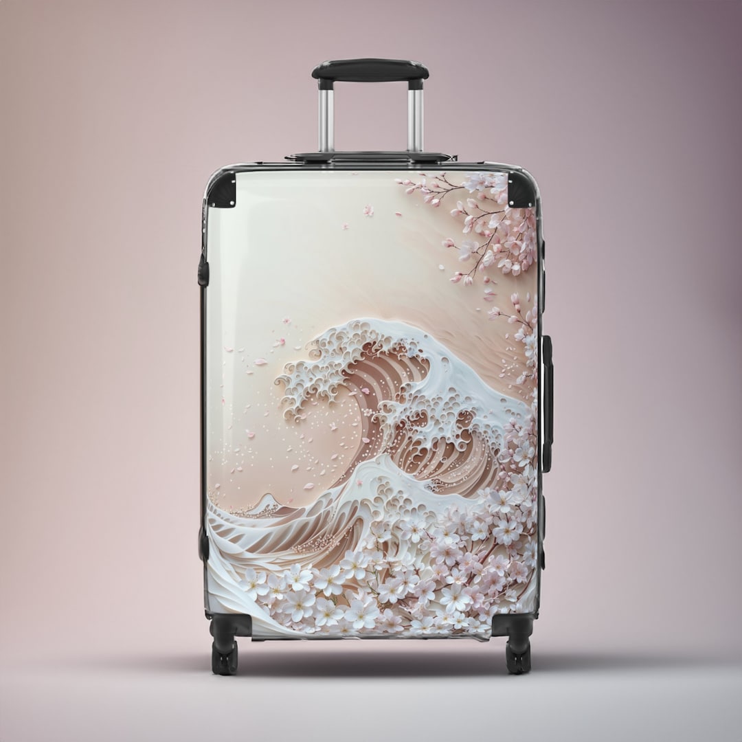 Sakura Wave Suitcase, Travel Luggage Gift for Her, Custom Tavel Suit ...
