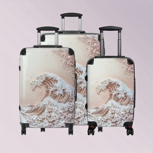 Sakura Wave Suitcase, Travel Luggage Gift for Her, Custom Tavel Suit ...