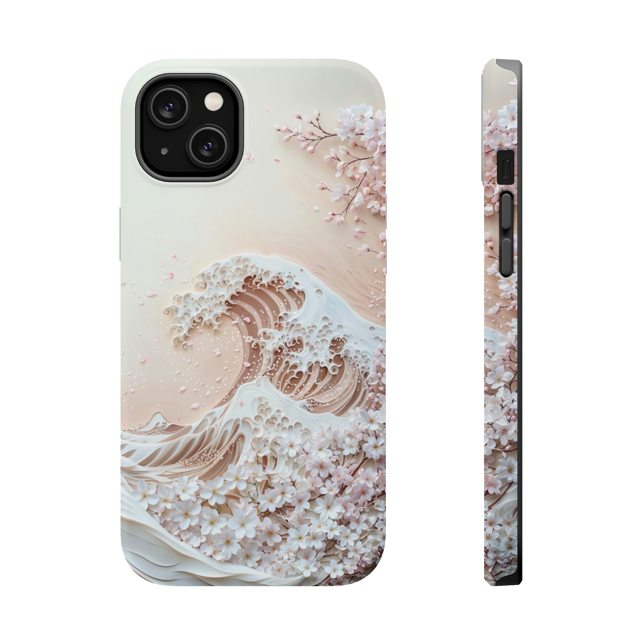 Sakura Wave Art Magsafe iPhone Case, 3D Cherry Blossom and Ocean Wave ...