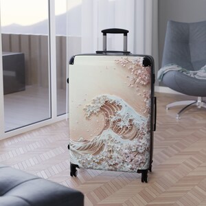 Sakura Wave Suitcase, Travel Luggage Gift for Her, Custom Tavel Suit ...
