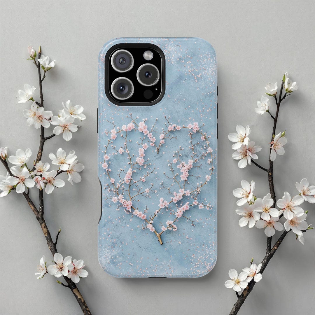 Heart Shaped Cherry Blossom Magsafe iPhone Case, Valentine Magnetic ...