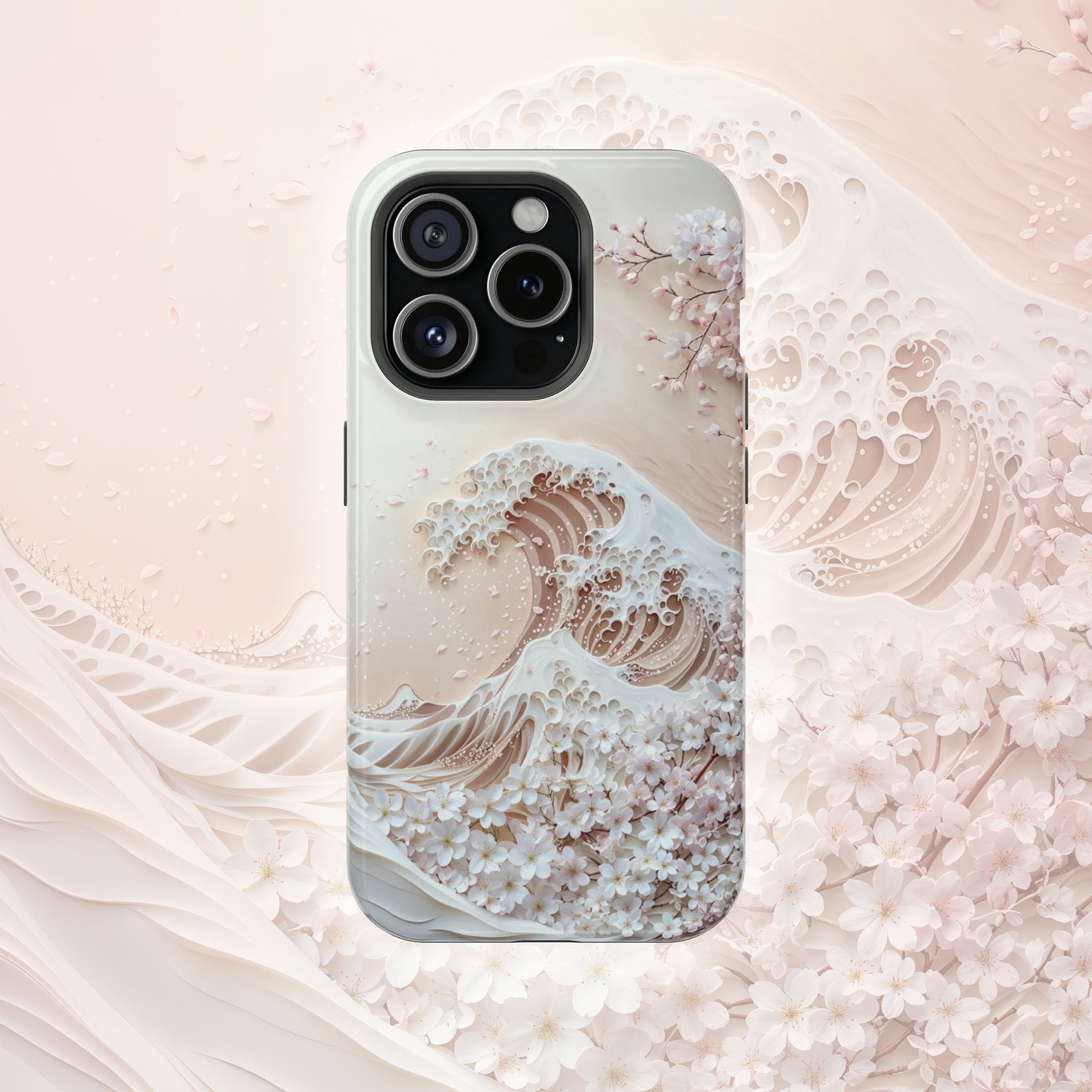 Sakura Wave Magsafe iPhone Case, 3D Cherry Blossom and Ocean Wave ...