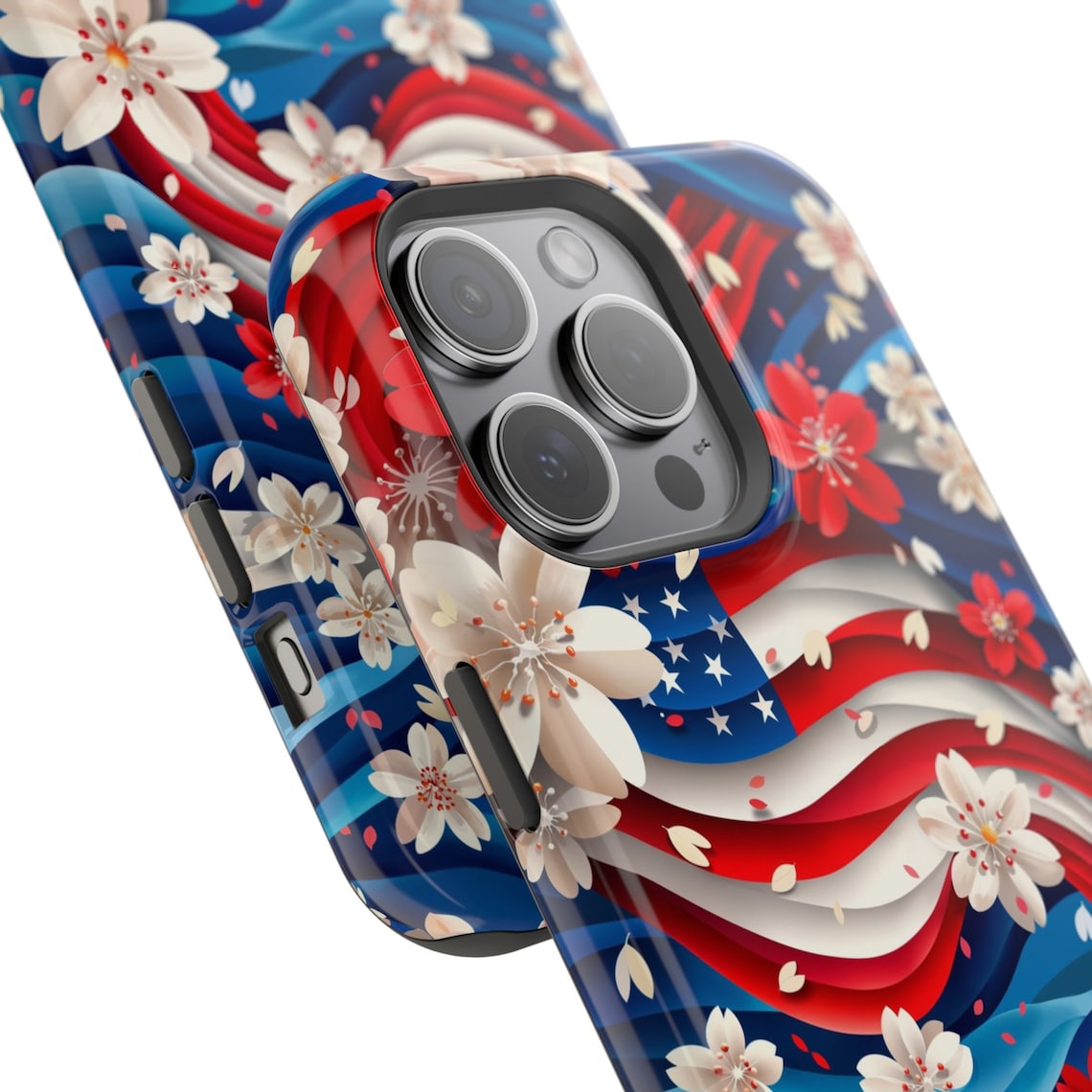 American Floral Wave Magsafe iPhone Case Red, White, Patriotic 4th of ...