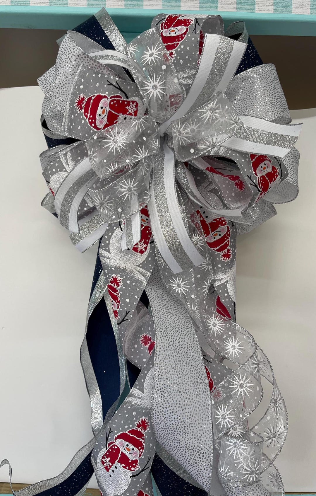 Silver and Red Tree Topper Bow Glittery Pretty Christmas Holiday Tree ...