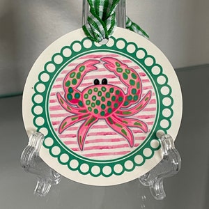 Preppy Crab Ornament Pink Green Gift Green Circle Stripe - Etsy