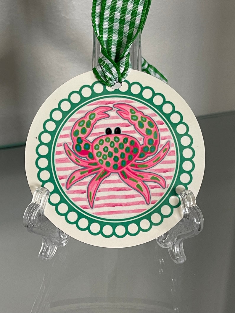 Preppy Crab Ornament Pink Green Gift Green Circle Stripe - Etsy