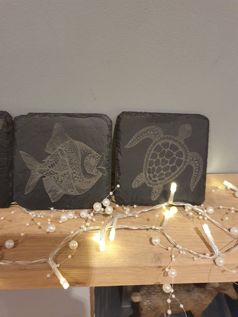 Sea Animals Slate Coaster Set - Etsy
